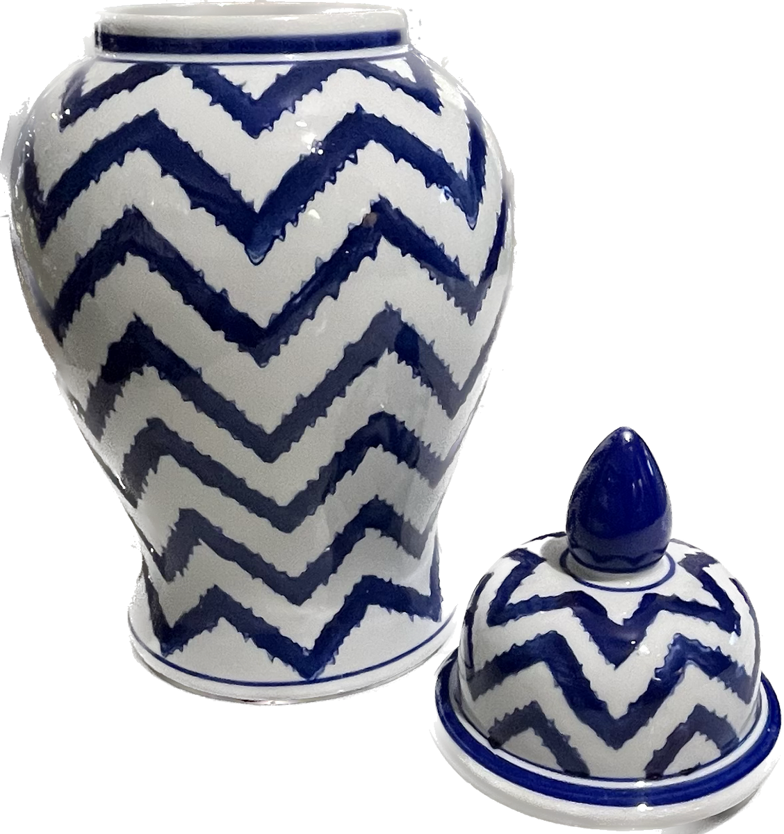 Chevron Blue & White Ginger Jar – Corinne & Crowley